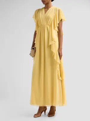 UNGARO Saffron Ruffle Empire Dress - Raffia