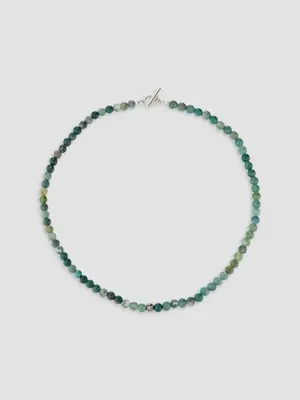 JAN LESLIE Moss Agate & Sterling Silver Beaded Necklace - Green