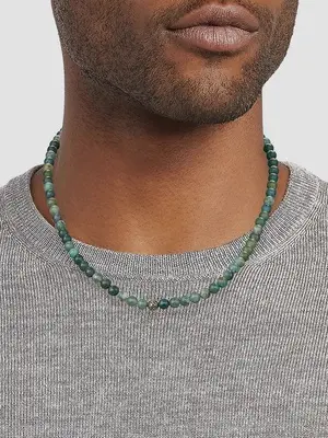 JAN LESLIE Moss Agate & Sterling Silver Beaded Necklace
