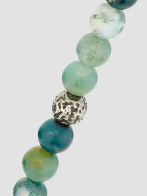 JAN LESLIE Moss Agate & Sterling Silver Beaded Necklace