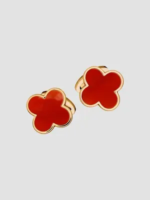 JAN LESLIE Four Leaf Clover Goldtone & Malachite Cufflinks - Red