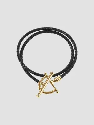 ANABEL ARAM Cheval Braided Leather & 18k-gold-plated Wrap Bracelet - Black
