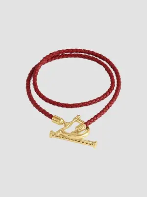 ANABEL ARAM Cheval Braided Leather & 18k-gold-plated Wrap Bracelet - Rouge