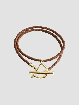 ANABEL ARAM Cheval Braided Leather & 18k-gold-plated Wrap Bracelet - Saddle