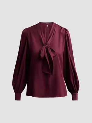 Kobi Halperin Selena Stretch-silk Tie-front Blouse Berry