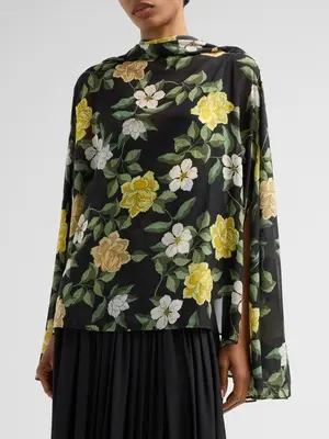 UNGARO Anabella Draped Floral Chiffon Blouse