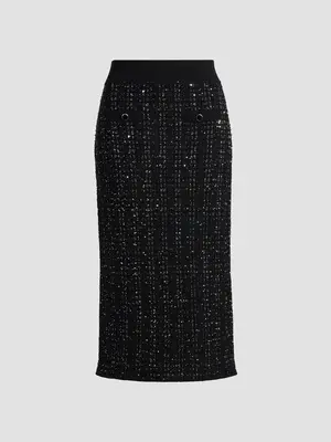 Veronica Beard Corbin Sequined Knit Pencil Skirt - Black