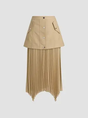 Veronica Beard Patricka Mixed Media Pleated Midi-skirt - Sand