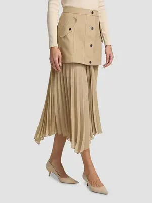 Veronica Beard Patricka Mixed Media Pleated Midi-skirt - Sand