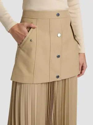Veronica Beard Patricka Mixed Media Pleated Midi-skirt - Sand