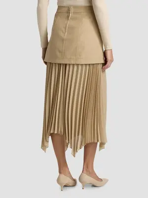 Veronica Beard Patricka Mixed Media Pleated Midi-skirt - Sand