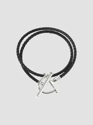 ANABEL ARAM Cheval Braided Leather & Sterling Silver-plated Wrap Bracelet - Black