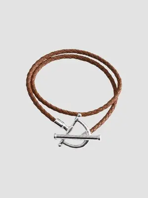 ANABEL ARAM Cheval Braided Leather & Sterling Silver-plated Wrap Bracelet - Saddle