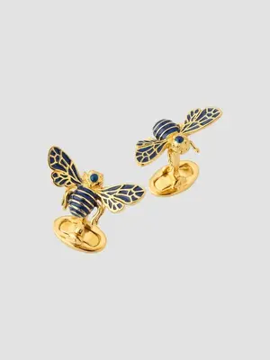 JAN LESLIE 18k Gold Vermeil & Enamel Bee Cufflinks - Blue