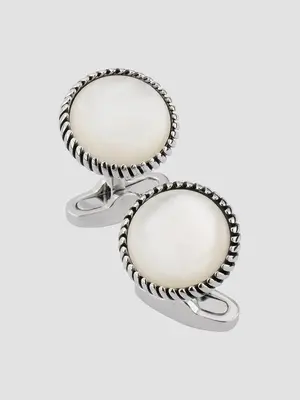 LINK UP Round Mother Of Pearl Rope Border Cufflinks