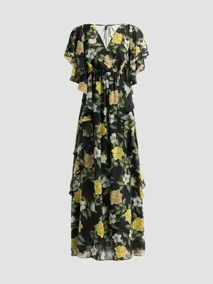 UNGARO Sylvie Chiffon Ruffle Gown - Black Multi