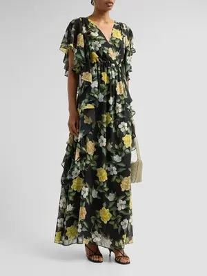 UNGARO Sylvie Chiffon Ruffle Gown