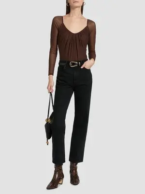L'Agence Gwendolyn Sheer-sleeve Bodysuit