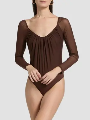 L'Agence Gwendolyn Sheer-sleeve Bodysuit