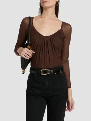 L'Agence Gwendolyn Sheer-sleeve Bodysuit