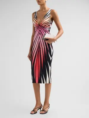 Roberto Cavalli Printed V-neck Midi Dress