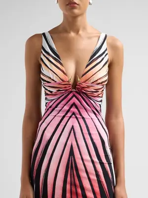 Roberto Cavalli Printed V-neck Midi Dress