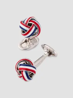JAN LESLIE Sterling Silver & Enamel Knot Cufflinks - Red