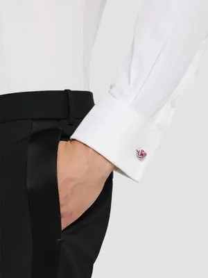 JAN LESLIE Sterling Silver & Enamel Knot Cufflinks