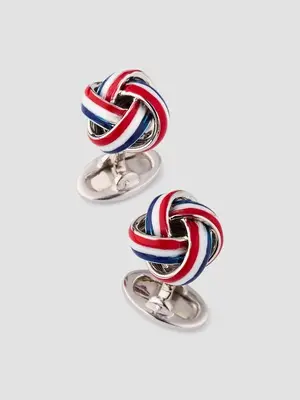 JAN LESLIE Sterling Silver & Enamel Knot Cufflinks
