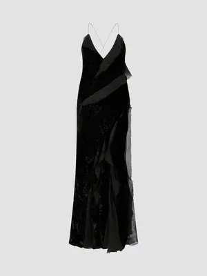 Roberto Cavalli Ruffle Open Crisscross Back Gown - Black