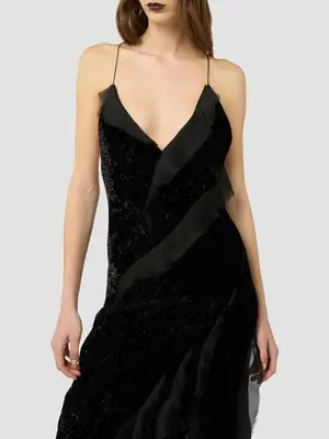 Roberto Cavalli Ruffle Open Crisscross Back Gown - Black