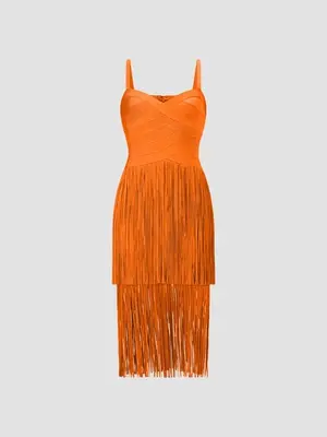 Herve Leger The Georgia Bandage Fringed Tiered Midi-dress - Sunset