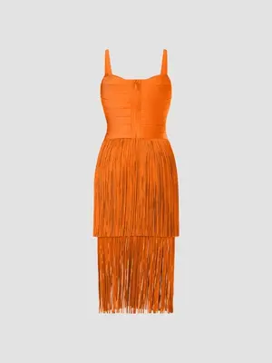 Herve Leger The Georgia Bandage Fringed Tiered Midi-dress - Sunset