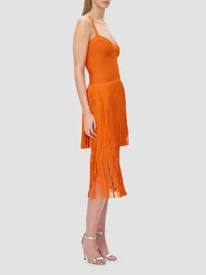 Herve Leger The Georgia Bandage Fringed Tiered Midi-dress - Sunset