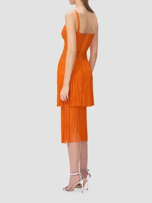 Herve Leger The Georgia Bandage Fringed Tiered Midi-dress - Sunset