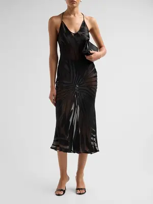 Roberto Cavalli Burnout-striped Midi Dress