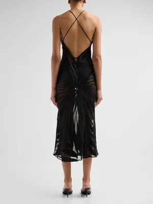 Roberto Cavalli Burnout-striped Midi Dress