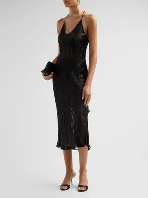 Roberto Cavalli Burnout-striped Midi Dress