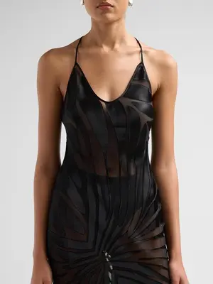 Roberto Cavalli Burnout-striped Midi Dress