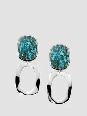 Ippolita Polished Rock Candy Long Oval & Large Frame Sterling Bronze & Turquoise Drop Earrings - Silver