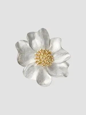 JAN LESLIE Sterling & 18k-yellow-gold Vermeil Flower Lapel Pin - Silver