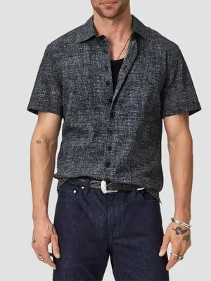 John Varvatos Malon Cotton Seersucker Shirt - Navy
