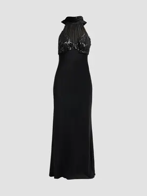 UNGARO Evie Sequined Halterneck Gown - Black