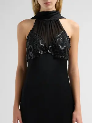 UNGARO Evie Sequined Halterneck Gown - Black