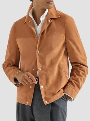 Brunello Cucinelli Suede Outerwear Jacket - Cognac