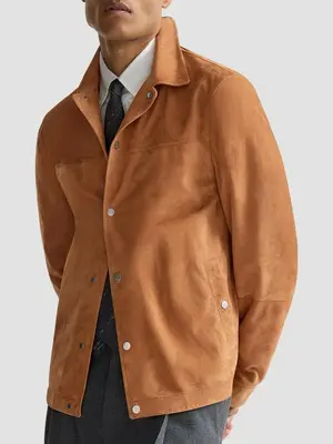 Brunello Cucinelli Suede Outerwear Jacket - Cognac