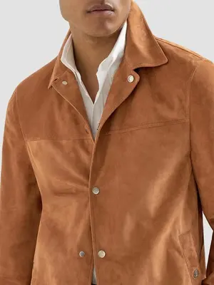 Brunello Cucinelli Suede Outerwear Jacket - Cognac