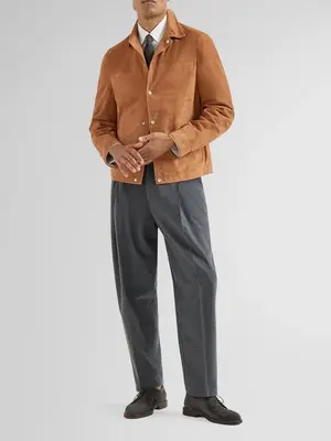 Brunello Cucinelli Suede Outerwear Jacket - Cognac