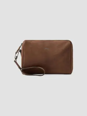 Zegna Secondskin Leather Pouch - Brown