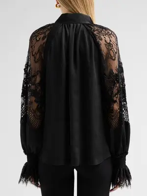 UNGARO Thea Lace-inset Tieneck Blouse